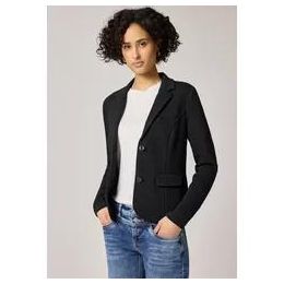 Kurzblazer Street One, Damen, Gr. 46, schwarz, Web, 73% Baumwolle, 24% Polyester, 3% Elasthan, Strukturmuster, regular fit normal, V-Ausschnitt, normaler Saum, Blazer Kurzblazer