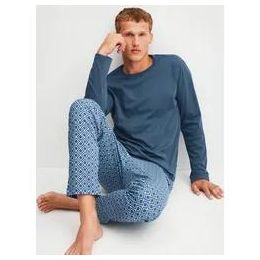 Schlafanzug Calida "Relax Streamline 2", Damen, Gr. M (50), atlantic blau, Interlock, Obermaterial: 100% Baumwolle, bequem lang, Rundhals, Homewear-Sets Schlafanzug, Langarm-Shirt mit eingefasstem Rundhalsausschnitt
