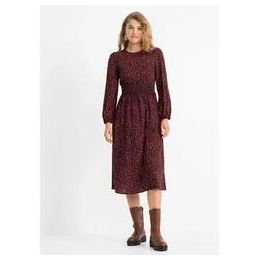 Midikleid bonprix "Midikleid mit Blumenprint", Damen, Gr. 40, N-Gr, rot (kastanienrot, schwarz), Obermaterial: 100% Viskose, oversize, Kleider Midikleid, f&uuml;r die Herbstsaison, aus Viskose, Oversize-Passform