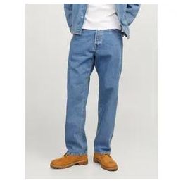 Jack & Jones Relax-fit-Jeans JACK & JONES "JJIEDDIE mit hoher Taille und lockerer Passform", Herren, Gr. 30, L&auml;nge 32, blau denim, Denim/Jeans, Obermaterial: 100% Baumwolle, leichte Abriebeffekte, loose fit lang, Jeans, Baumwolle, relax fit