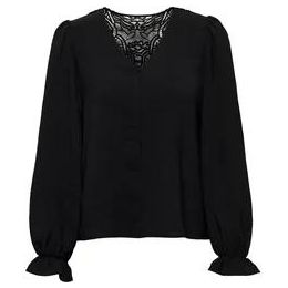 Spitzenbluse Only "ONLMETTE L/S LACE TOP WVN", Damen, Gr. S, schwarz, Web, Obermaterial: 100% Polyester, unifarben, regular fit normal, V-Ausschnitt, Blusen Spitzenbluse, Kunstfaser, regular fit