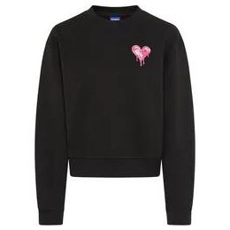 HUGO BOSS Sweater HUGO BLUE "Delessa", Damen, Gr. S (36), schwarz 001, Sweatware, Obermaterial: 100% Baumwolle, bedruckt, unifarben, regular fit h&uuml;ftlang, Rundhals, Rippstrickb&uuml;ndchen, Sweatshirts Sweater, Baumwoll-Terry mit Rundhals