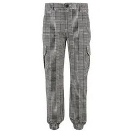 Cargohose Urban Classics "Urban Classics Herren Boys AOP Glencheck Cargo Jog Pants", Jungen, Gr. 158/164, Normalgr&ouml;&szlig;en, schwarz, wei&szlig;, 98% Baumwolle, 2% Elasthan, normal, Hosen Cargohose