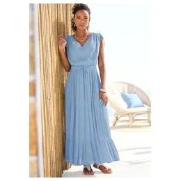 Maxikleid Lascana, Damen, Gr. 42, N-Gr, blau (himmelblau), Cr&ecirc;pe, Obermaterial: 100% Viskose, unifarben, figurumspielend kn&ouml;chelfrei, V-Ausschnitt, Kleider Maxikleid, mit tiefem Ausschnitt aus gekreppter Viskose