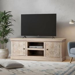 Pharao24.de TV Sideboard Fernsehschrank aus Mangobaum Massivholz beschnitzt