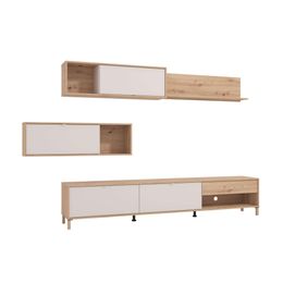 Wohnwand Home Affaire "Norwich Anbauwand, Wohnkombination, Wohnzimmer-Set", eiche, kaschmir, B:234cm H:196,5cm T:40cm, Holzwerkstoff, MDF, Metall, Kastenm&ouml;bel-Sets, Wohnwand, Zwei Arten der Wandmontage. TV-Board Breite: 234 cm