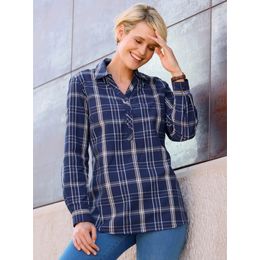 Longbluse Classic Basics, Damen, Gr. 50, blau (marine, wei&szlig;, kariert), 65% Polyester, 35% Baumwolle, gemustert, kariert, mehrfarbig, Blusen Longbluse