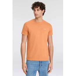 Rundhalsshirt Pepe Jeans, Herren, Gr. S, orange (sundown orange 166), Jersey, Obermaterial: 95% Baumwolle, 5% Elasthan, unifarben, Basic, slim fit, Rundhals, Shirts Rundhalsshirt