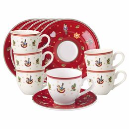 Villeroy & Boch Tasse VILLEROY & BOCH "Espressotassen mit Untertassen Toy's Delight 70 ml 12er Set rot", rot, B:12,2cm H:7,5cm &Oslash;:12,2cm, Porzellan, Trinkgef&auml;&szlig;e, Tasse, Mikrowellengeeignet