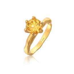 Silberring Elli "Ring Citrine Solit&auml;r Elegant Organic Design 925 Silber" Gr. 58, gold, Fingerringe, Damen, 58, Silber 925 (Sterlingsilber), Silberring