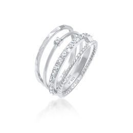 Ring-Set Elli "Ring Kristalle Stapelring Gedreht 4er Set 925 Silber, mit Kristallen von Swarovski" Gr. 56, silber, Fingerringe, Damen, 56, Silber 925 (Sterlingsilber), Ring-Set