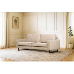 3-Sitzer Home Affaire "Pinto, 206 cm, Cord, Chenille, Lederoptik", grau (hellgrau), B:206cm H:85cm T:97cm, Kunstleder (65% Polyester, 35% Lederfasern);Cord (92% Polyester, 8% Polyamide), Sofas, 3-Sitzer, mit Keder, schwarze Metallf&uuml;&szlig;e, Wellenunterfederung