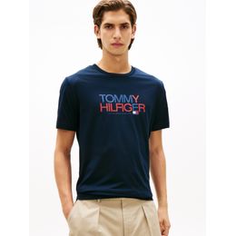 T-Shirt Tommy Hilfiger "BRAND LOVE BIG TEXT", Herren, Gr. XL, desert sky, Single Jersey, Obermaterial: 100% Baumwolle, unifarben, regular fit normal, Rundhals, eingesetzt abgesteppte Kante, Shirts T-Shirt, Regular fit mit Rundhalsausschnitt, Topseller