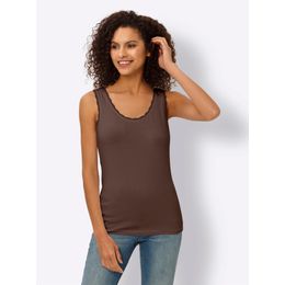 Shirttop Heine, Damen, Gr. 40, braun (schoko), 95% Viskose, 5% Elasthan, unifarben, Rundhals, Tops Shirttop