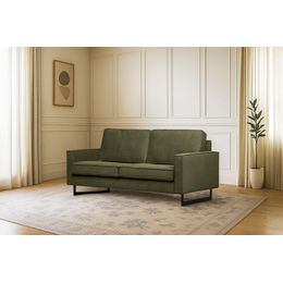 2-Sitzer Home Affaire "Pinto, 166 cm, Cord, Chenille, Lederoptik", gr&uuml;n (khaki), B:166cm H:85cm T:97cm, Luxus-Microfaser (100% Polyester);Cord (92% Polyester, 8% Polyamide), Sofas, 2-Sitzer, mit Keder, schwarze Metallf&uuml;&szlig;e, Wellenunterfederung