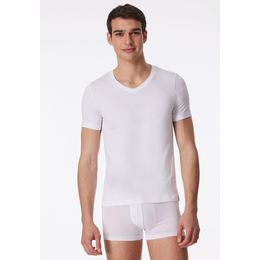 T-Shirt Schiesser "Long Life Soft", Herren, Gr. 8, 100, wei&szlig;, Single Jersey, Obermaterial: 45% Baumwolle, 45% Modal, 10% Elasthan, bequem h&uuml;ftlang, V-Ausschnitt, Shirts T-Shirt, V-Ausschnitt, kurz&auml;rmelig, reduzierte Pilling-Bildung