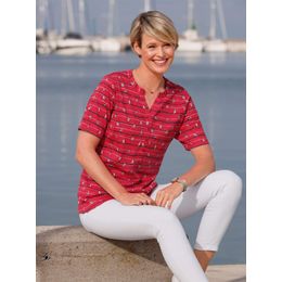 Kurzarmshirt Classic Basics "Kurzarm-Shirt", Damen, Gr. 52, bunt (rot, marine, bedruckt), 100% Baumwolle, gemustert, mehrfarbig, Shirts Kurzarmshirt