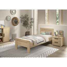 Jugendzimmer-Set Vipack "SAM - Bett und Nachtkonsole, gradliniges Design in wohnlichem Dekor", eiche dekor, ohne Matratze, B/H: 90cm x 200cm, Schlafzimmerm&ouml;bel-Sets, Jugendzimmer-Set, die Oberfl&auml;che ist pflegeleicht, in der Ausf&uuml;hrung Eiche Dekor