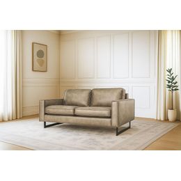 2-Sitzer Home Affaire "Pinto, 166 cm, Cord, Chenille, Lederoptik", beige, B:166cm H:85cm T:97cm, Luxus-Microfaser (100% Polyester);Cord (92% Polyester, 8% Polyamide), Sofas, 2-Sitzer, mit Keder, schwarze Metallf&uuml;&szlig;e, Wellenunterfederung