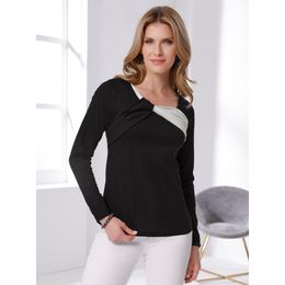 Langarmshirt Classic Basics "Shirt", Damen, Gr. 48, schwarz-wei&szlig; (schwarz, ecru), 100% Baumwolle, gemustert, mehrfarbig, unifarben, Rundhals, Shirts Langarmshirt