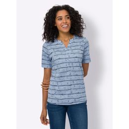 Kurzarmshirt Classic Basics "Kurzarm-Shirt", Damen, Gr. 44, blau (bleu, marine, bedruckt), 100% Baumwolle, gemustert, mehrfarbig, Shirts Kurzarmshirt