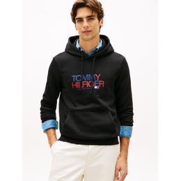 Kapuzensweatshirt Tommy Hilfiger "BRAND LOVE BIG TEXT", Herren, Gr. XXL, schwarz, Sweatware, Obermaterial: 63% Baumwolle, 37% Polyester, unifarben, regular fit normal, Rundhals, eingesetzt Rippb&uuml;ndchen, Sweatshirts Kapuzensweatshirt, Regular fit mit Kapuze