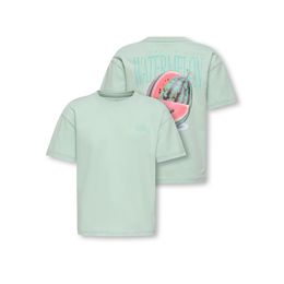 T-Shirt KIDS Only "KOGHELEN LIFE S/S LOOSE TEE JRS NOOS", M&auml;dchen, Gr. 122/128, aqua foam print:watermelon, Jersey, Obermaterial: 100% Baumwolle, bedruckt, unifarben, loose fit h&uuml;ftbedeckend, Rundhals, Shirts T-Shirt, mit gro&szlig;em R&uuml;ckendruck