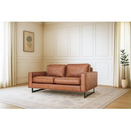 2-Sitzer Home Affaire "Pinto, 166 cm, Cord, Chenille, Lederoptik", braun (cognac), B:166cm H:85cm T:97cm, Luxus-Microfaser (100% Polyester);Cord (92% Polyester, 8% Polyamide), Sofas, 2-Sitzer, mit Keder, schwarze Metallf&uuml;&szlig;e, Wellenunterfederung