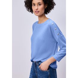 Sweater Street One, Damen, Gr. 46, bonnet blau, Sweatware, Obermaterial: 50% Viskose, 47% Polyester, 3% Elasthan, unifarben, l&auml;ssig geschnitten h&uuml;ftbedeckend, Rundhals, B&uuml;ndchen, Sweatshirts Sweater, mit Knopfdetails
