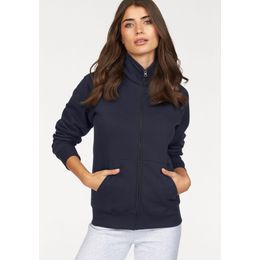 Sweatjacke Fruit of the Loom "Lady-Fit Premium Sweat Jacket", Damen, Gr. XXL (44), blau (marine), angeraute Sweatware, Obermaterial: 70% Baumwolle, 30% Polyester, unifarben, Basic, figurbetont h&uuml;ftbedeckend, Rundhals, Raglan&auml;rmel angesetztes B&uuml;ndchen, Sweatjacken Sweatjacke, mit Rei&szlig;verschluss, Topseller