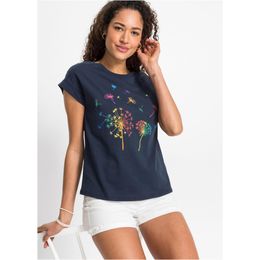 T-Shirt bonprix, Damen, Gr. 44/46 (L), blau (tiefblau floral), Obermaterial: 100% Baumwolle, bequem, Shirts T-Shirt, bequeme Passform, Kurzarm-Design, aus Baumwolle