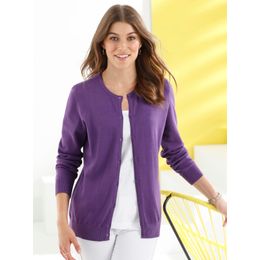 Strickjacke Classic Basics, Damen, Gr. 54, lila, 100% Baumwolle, unifarben, figurumspielend, Strickjacken Strickjacke