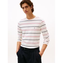 Longsleeve Tommy Hilfiger "STRETCH SLIM STRIPE", Herren, Gr. S, ecru stripe, Single Jersey, Obermaterial: 96% Baumwolle, 4% Elasthan, gestreift, slim fit, Rundhals, Shirts Longsleeve, Rundhals, slim fit, Jersey