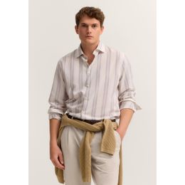 Businesshemd Bugatti "Loose Fit", Herren, Gr. M, Normalgr&ouml;&szlig;en, 80, braun, Canvas, 85% Lyocell, 15% Leinen, gestreift, loose fit, Hemden Businesshemd, gestreift mit Kentkragen