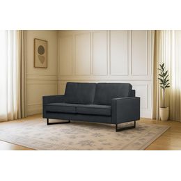 2-Sitzer Home Affaire "Pinto, 166 cm, Cord, Chenille, Lederoptik", blau (rauchblau), B:166cm H:85cm T:97cm, Luxus-Microfaser (100% Polyester);Cord (92% Polyester, 8% Polyamide), Sofas, 2-Sitzer, mit Keder, schwarze Metallf&uuml;&szlig;e, Wellenunterfederung