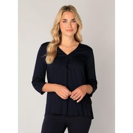 Shirtbluse Base Level, Damen, Gr. 46, blau (dunkelblau), Web, Obermaterial: 100% Viskose, unifarben, figurumspielend h&uuml;ftbedeckend, V-Ausschnitt, mit Aufschlag 1-Knopf-Manschette mit Kn&ouml;pfen,verstellbar, Blusen Shirtbluse, mit V-Ausschnitt
