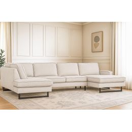 Wohnlandschaft Home Affaire "Pinto, 350 cm, U-Form, XXL, mit Ottomanen", beige (natural), B:350cm H:85cm T:206cm, 90% Polyester, 10% Nylon, Sofas, Wohnlandschaft, Cord, Chenille, Lederoptik, mit Keder, Metallf&uuml;&szlig;e, Wellenunterfederung