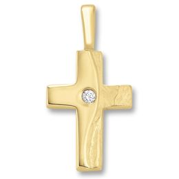 Kettenanh&auml;nger ONE ELEMENT "Zirkonia Kreuz Anh&auml;nger aus 333 Gelbgold", gold, Schmuckanh&auml;nger, Damen, Gelbgold 333, Kettenanh&auml;nger