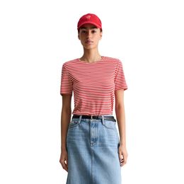Marc O'Polo T-Shirt MARC O'POLO DENIM, Damen, Gr. S, medium rot, Rippware, Obermaterial: 96% Baumwolle, 4% Elasthan, geringelt, slim fit normal, Rundhals, Shirts T-Shirt, slim fit aus Rippjersey, geringelt