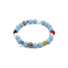 Armkette Kuzzoi "Armband Perlen Glas Hellblau Smiling Bead 925 Sterling Silber" Gr. 21, blau (hellblau), Armb&auml;nder, Herren, 21, Resin, Armkette