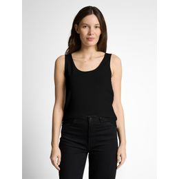 Tr&auml;gertop Tom Tailor, Damen, Gr. L, deep schwarz, Single Jersey, Obermaterial: 95% Baumwolle, 5% Elasthan, unifarben, figurumspielend h&uuml;ftbedeckend, Rundhals, Tops Tr&auml;gertop, mit Stretch