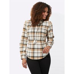 Flanellbluse Casual Looks, Damen, Gr. 50, gelb (camel, champagner, kariert), 100% Baumwolle, gemustert, kariert, mehrfarbig, Blusen Flanellbluse