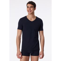 T-Shirt Schiesser "Long Life Soft", Herren, Gr. 6, schwarz (001, schwarz), Single Jersey, Obermaterial: 45% Baumwolle, 45% Modal, 10% Elasthan, bequem h&uuml;ftlang, V-Ausschnitt, Shirts T-Shirt, V-Ausschnitt, kurz&auml;rmelig, reduzierte Pilling-Bildung