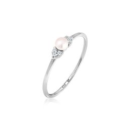 Diamantring Elli DIAMONDS "Ring Verlobung Perle Diamant (0.06 ct.) 585 Wei&szlig;gold" Gr. 58, wei&szlig;, Fingerringe, Damen, 58, Wei&szlig;gold 585, Diamantring