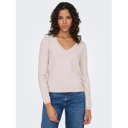 V-Ausschnitt-Pullover Only "ONLLOYAL LIFE LS V-NECK PULLO KNT NOOS", Damen, Gr. L, moonbeam detail:melange, Strick, Obermaterial: 80% Polyester, 20% Nylon, meliert, regular fit normal, V-Ausschnitt, Pullover V-Ausschnitt-Pullover, Materialmix