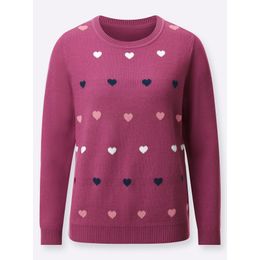 Rundhalspullover Classic Basics "Pullover", Damen, Gr. 48, lila (erika), 100% Polyacryl, gemustert, Pullover Rundhalspullover