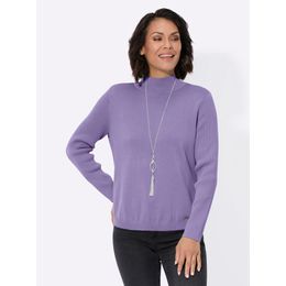 Stehkragenpullover Casual Looks "Pullover", Damen, Gr. 44, lila (lavendel), 100% Baumwolle, unifarben, Pullover Stehkragenpullover