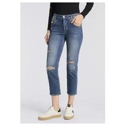5-Pocket-Jeans Herrlicher "Breezy Cropped Denim", Damen, Gr. 29, N-Gr, iconic destroy, Denim/Jeans, Obermaterial: 99% Baumwolle, 1% Elasthan, Destroyed-Effekte, straight fit 7/8-L&auml;nge, Jeans 5-Pocket-Jeans, Straight Fit mit Destroyed-Effekten