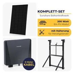 Sunshare Ray Balkonkraftwerk 200 Watt f&uuml;r Metall- & Glasgel&auml;nder | Winkel nach der Installation einstellbar | 5 Meter Kabel