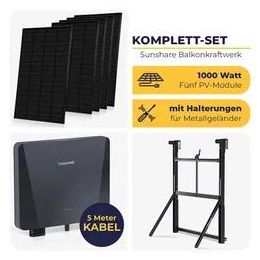 Sunshare Ray Balkonkraftwerk 1000 Watt f&uuml;r Metall- & Glasgel&auml;nder | Winkel nach der Installation einstellbar | 5 Meter Kabel